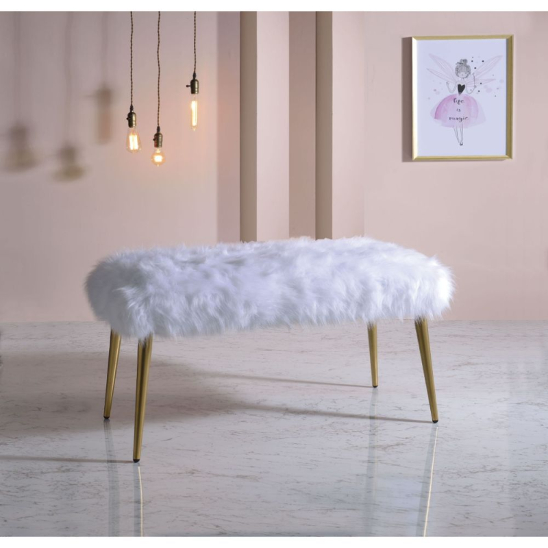 Buy Bagley II - Bench - White Faux Fur & Gold - 20" at Cozy Living ...
