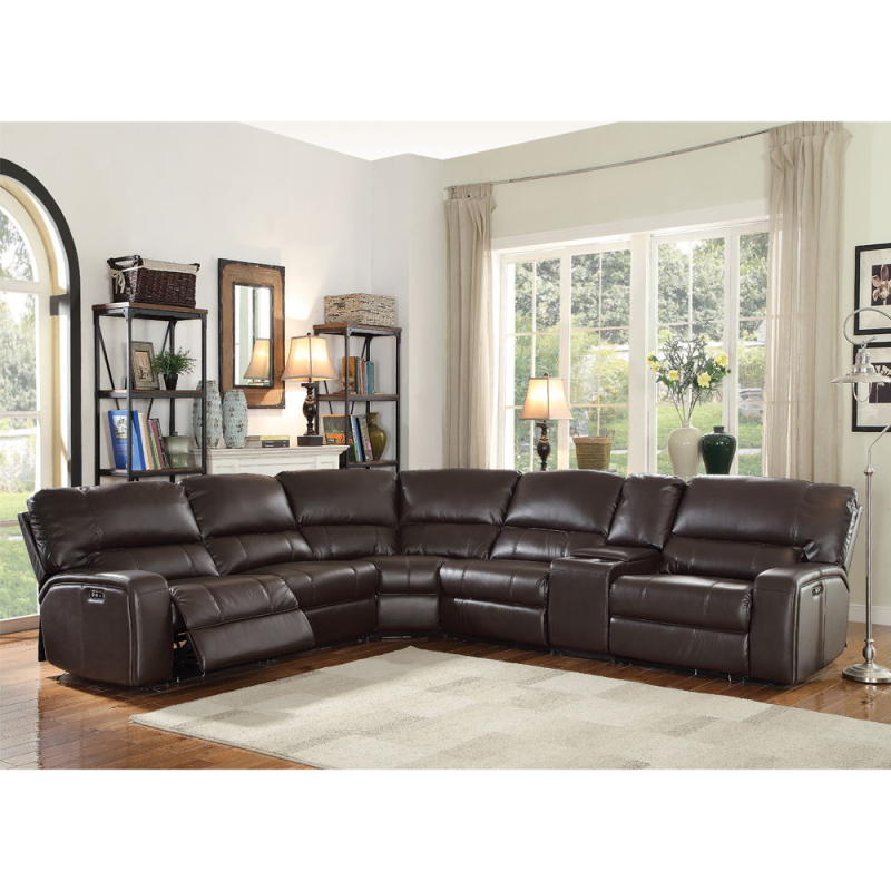Saul - Power Motion Leather-Aire Sectional Sofa - Espresso - Dark Brown ...